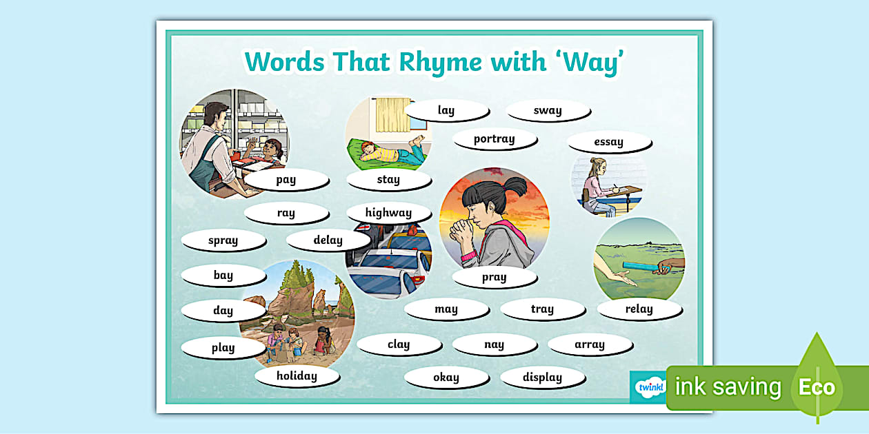 'Way' Rhyme Words Word Mat