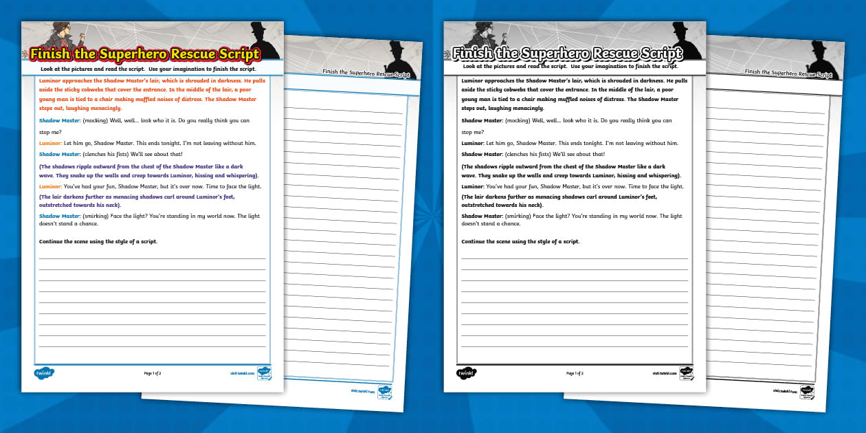 Finish the Superhero Rescue Script Writing Template - Twinkl