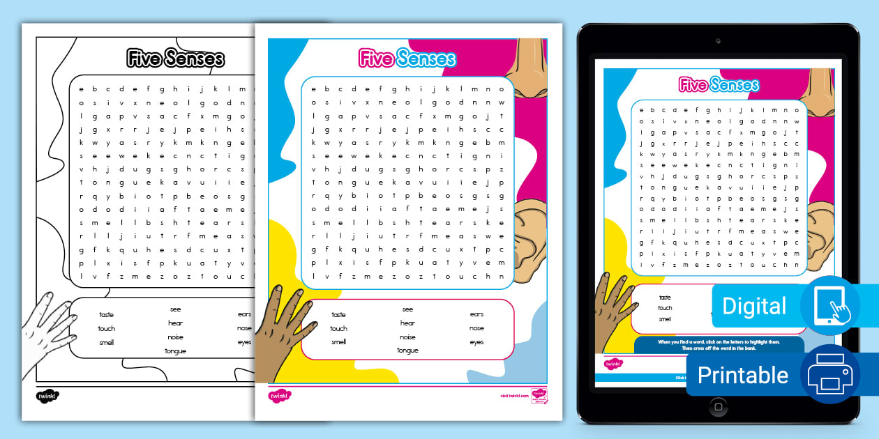 Five Senses Word Search for K-2nd Grade
