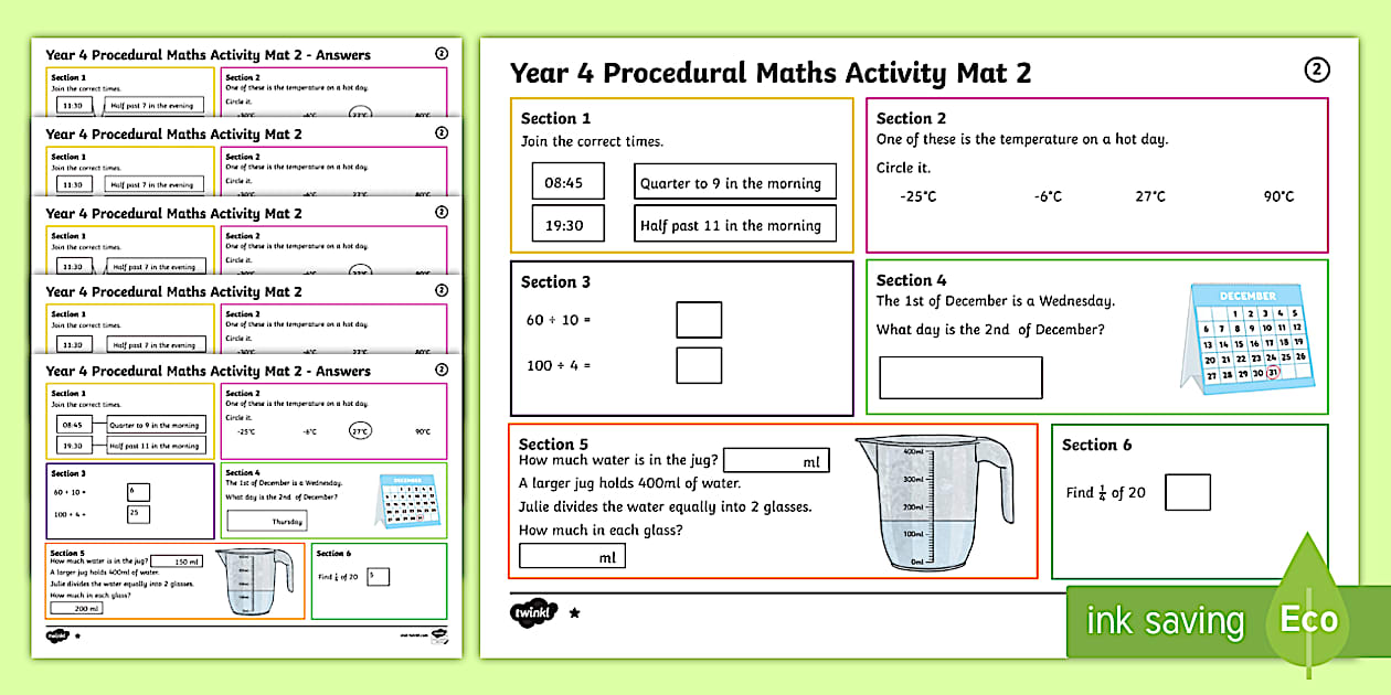 Procedural Year 4 Mat 2 Maths Activity Mats-Welsh - Twinkl