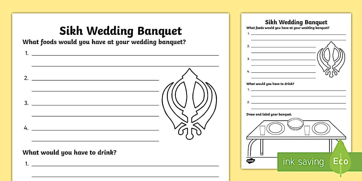 KS1 Sikh Wedding Banquet Worksheet / Worksheet - Twinkl