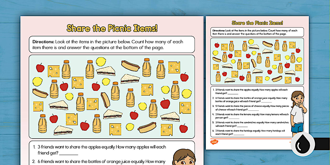 Sharing at the Picnic Activity Sheet (Teacher-Made) - Twinkl