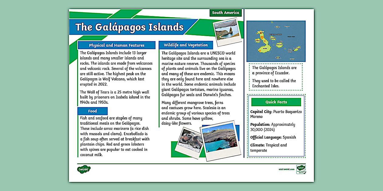 KS2 Galápagos Islands Fact File - South America - Twinkl