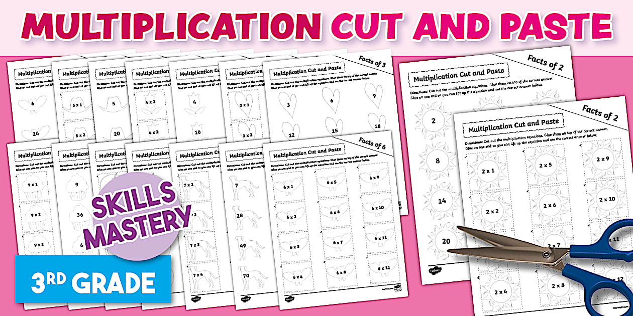 Third Grade Multiplication Cut and Paste Worksheets - Twinkl