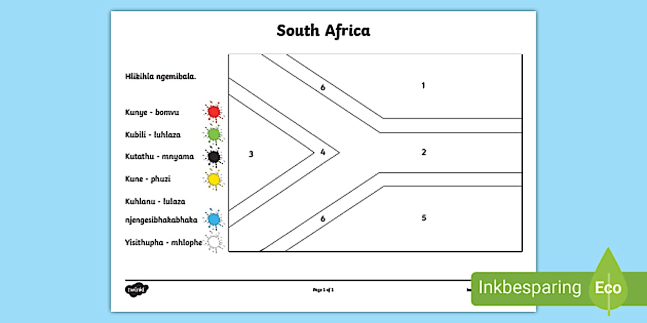 Editable Heritage Day South African Flag Colour by number isiZulu
