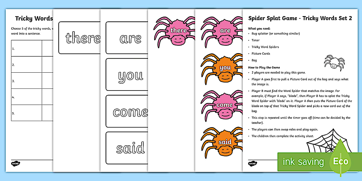 Spider Splat Tricky Words Set 2 Game - Twinkl