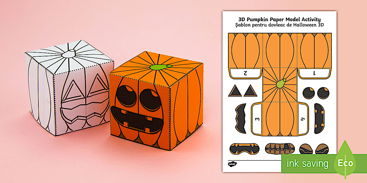 Black and White Simple Make Your Own 3D Pumpkin Halloween Paper Craft