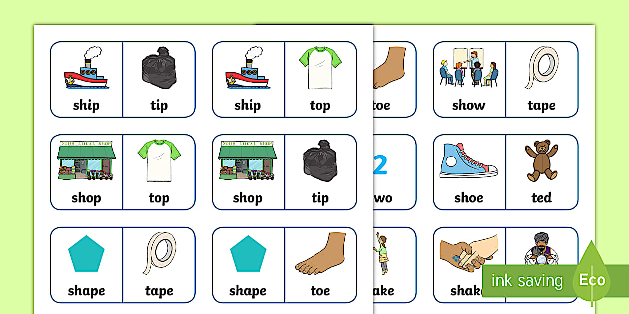 ‘sh’ and ‘t’ Minimal Pair Dominoes - Twinkl