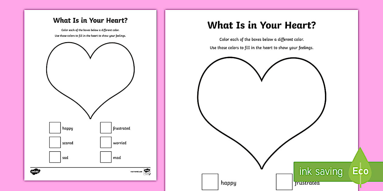 Editable What Is in Your Heart? Color Your Feelings Worksheet