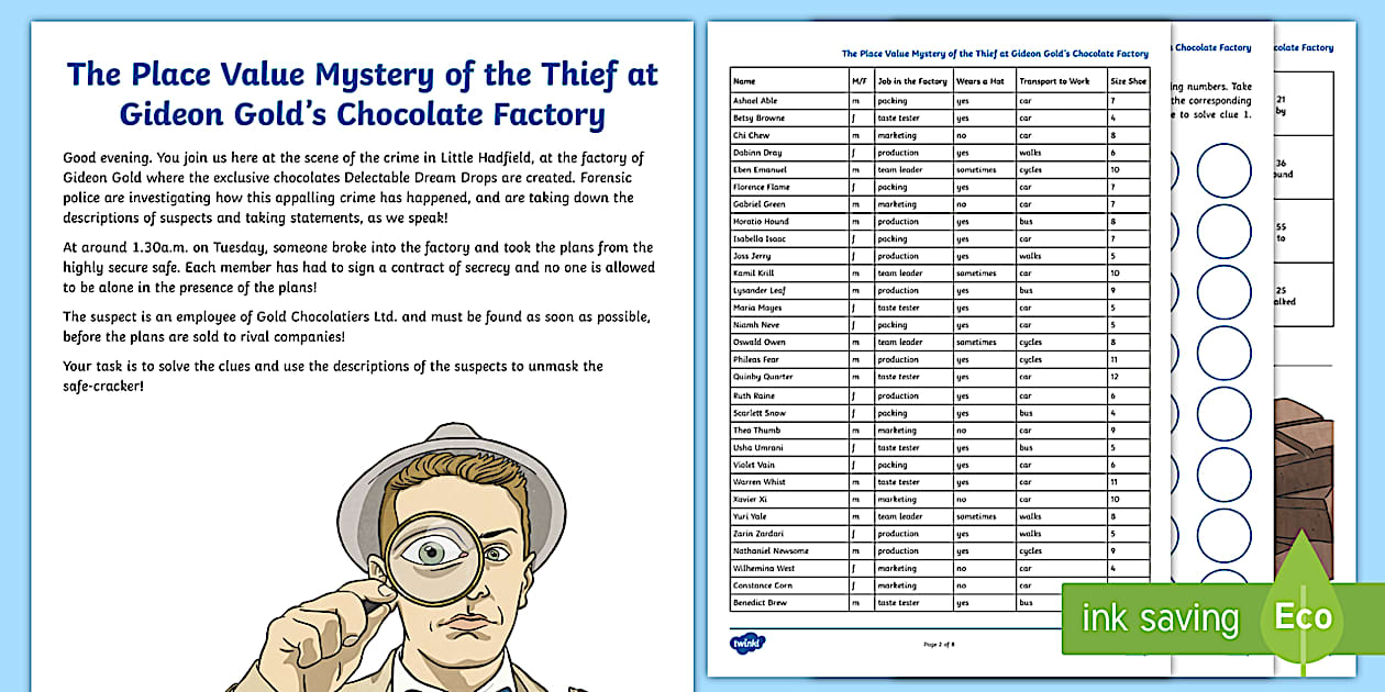 Black and White Year 4 The Place Value Mystery of the Thief at Gideon ...