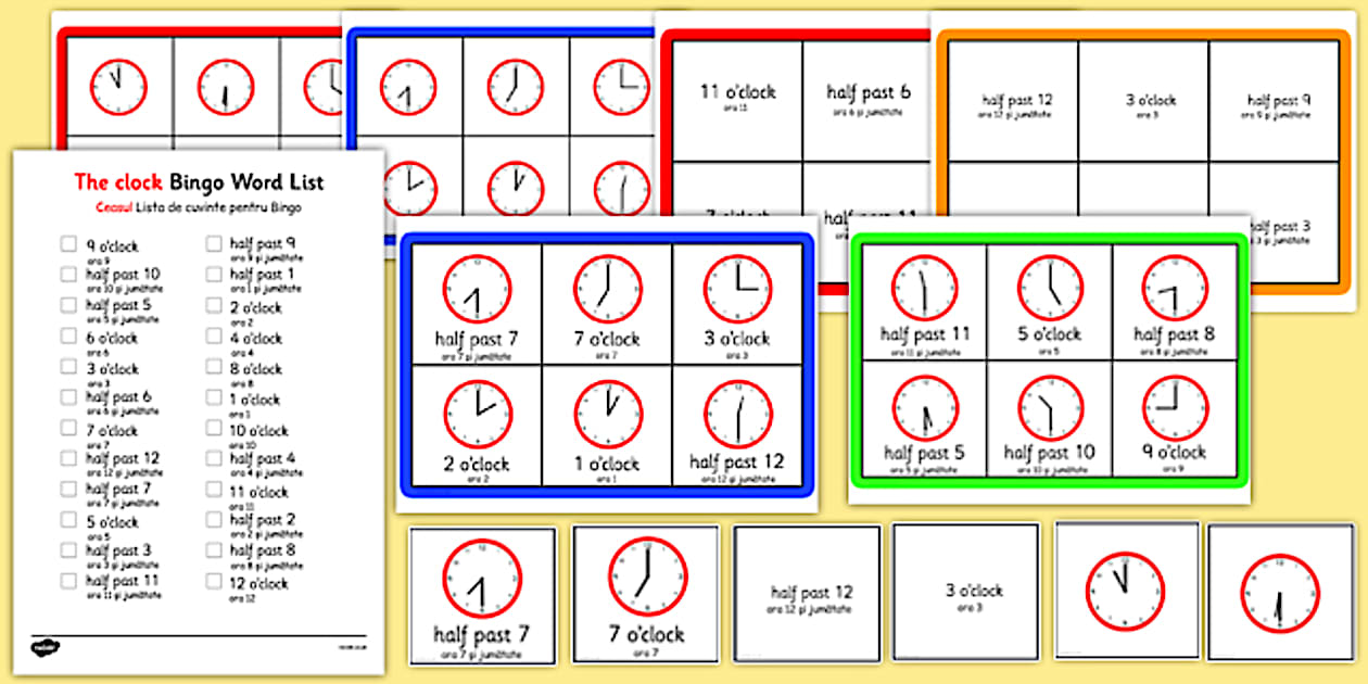 Half Past and O'Clock Times Bingo Romanian Translation
