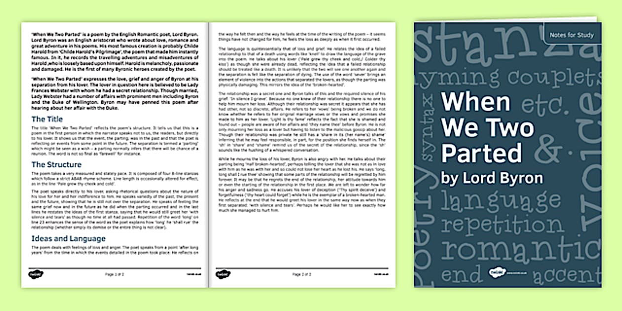 AQA Poetry: When We Two Parted - Revision Notes - Twinkl