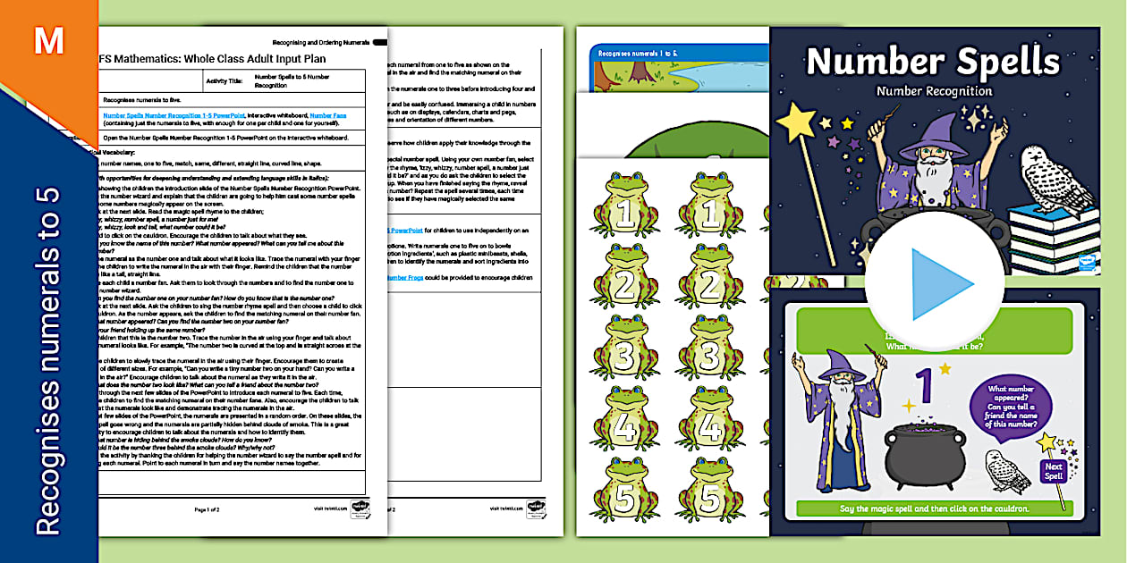 EYFS Number Recognition Spells to 5 Adult Input Plan & Pack