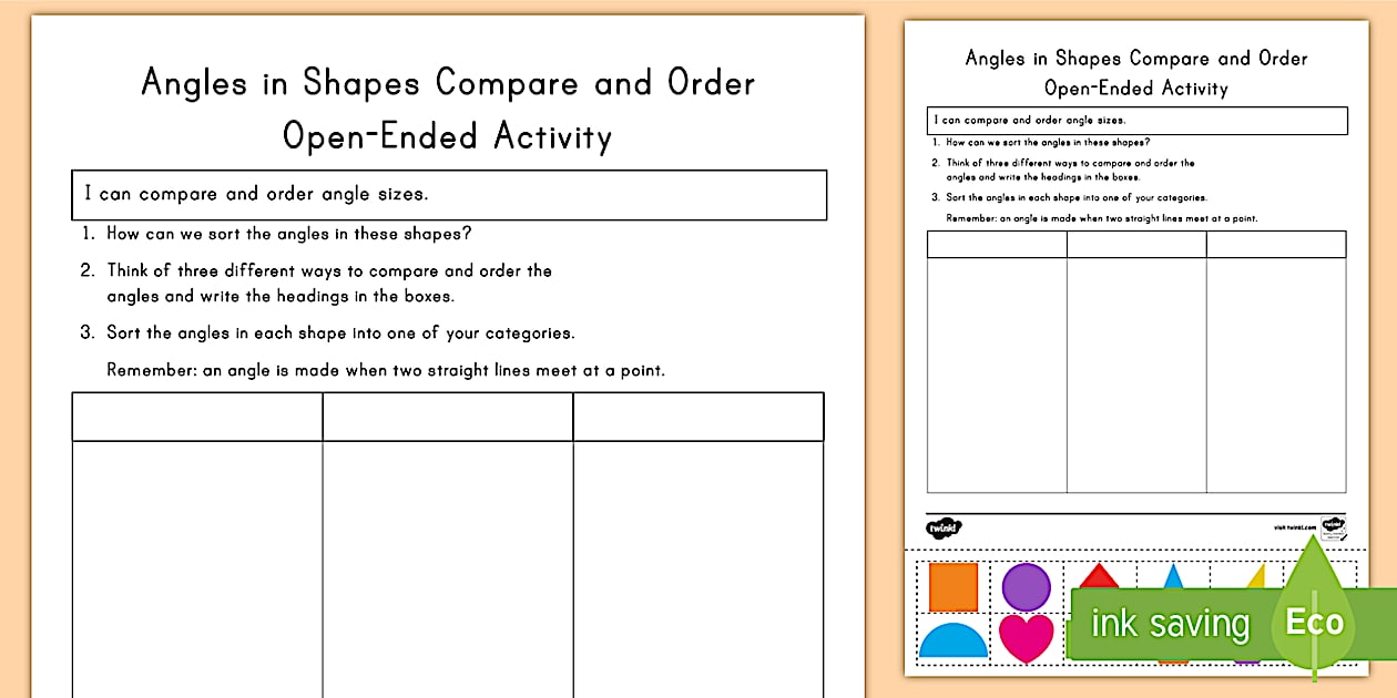 Angles in Shapes Compare and Order Activity - Twinkl