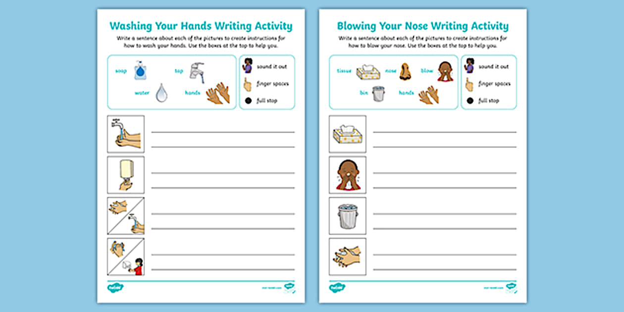Hand Washing and Nose Blowing EYLF Writing Activity - Twinkl