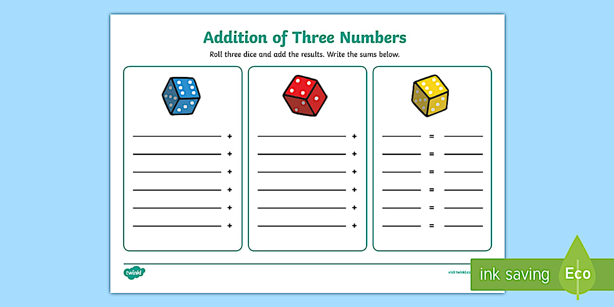 Black and White Addition with Three Dice Activity Mat