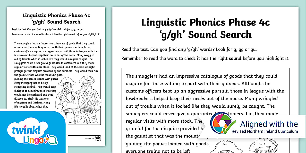 Northern Ireland Linguistic Phonics 'g/gh' Sound Search Worksheet