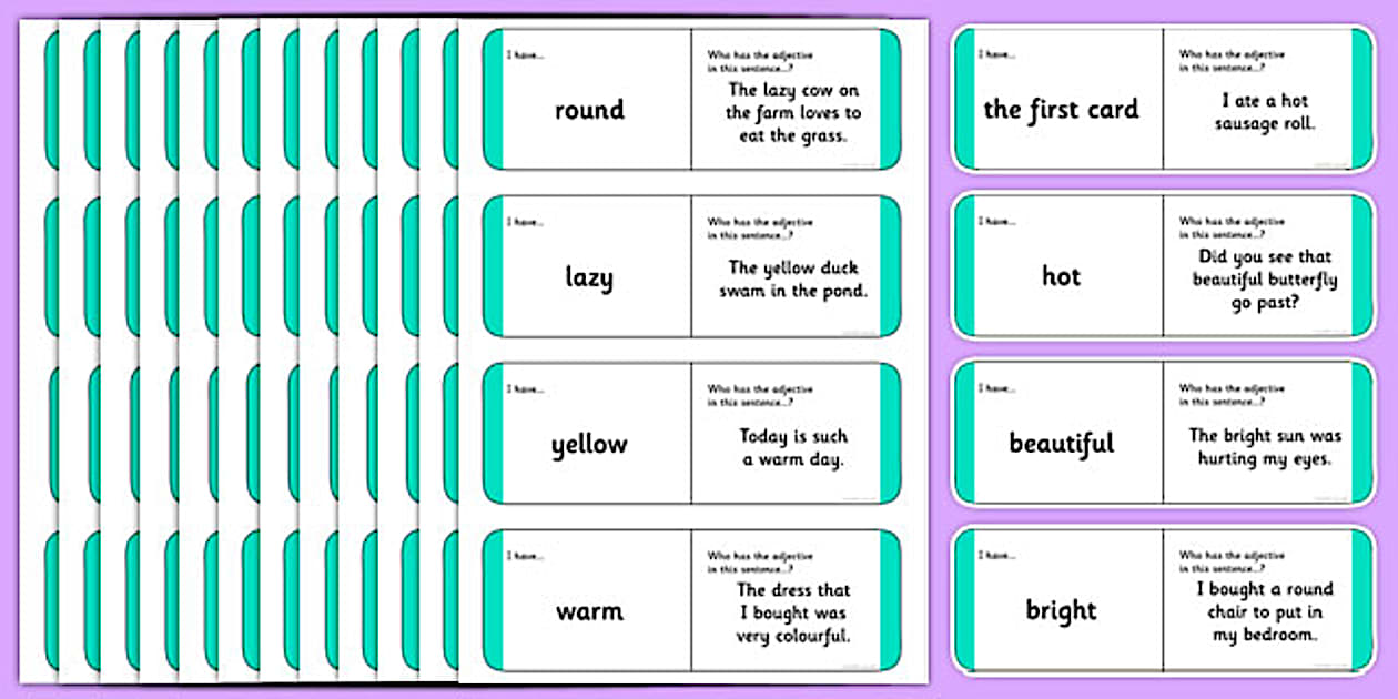 Black and White Australian Year 2 Adjectives Loop Cards (I Have Who Has ...