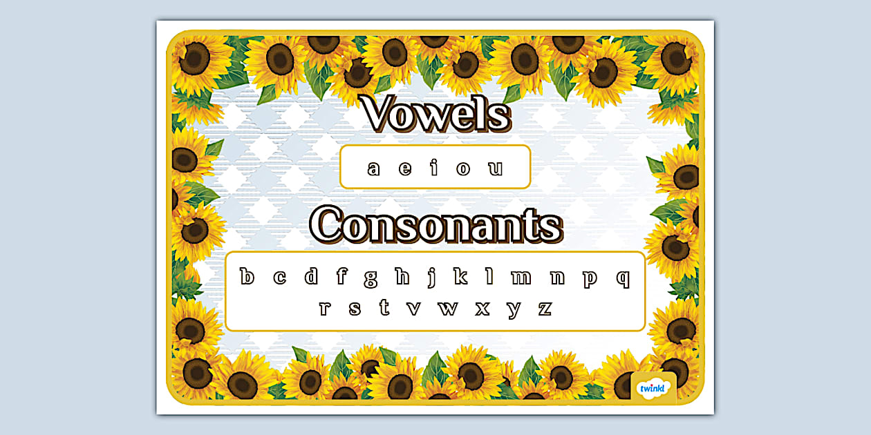 Sunflower-Themed Vowels and Consonants Display Poster