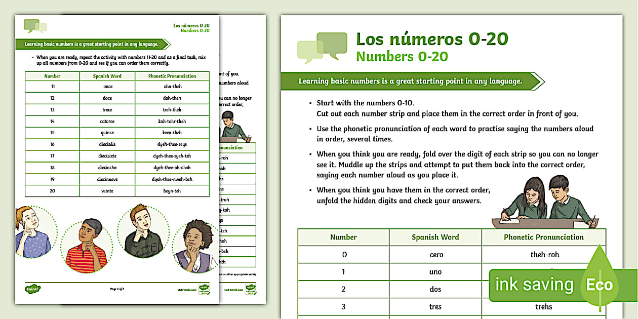 👉 Spanish: Numbers to 20 Activity Sheet (teacher made)