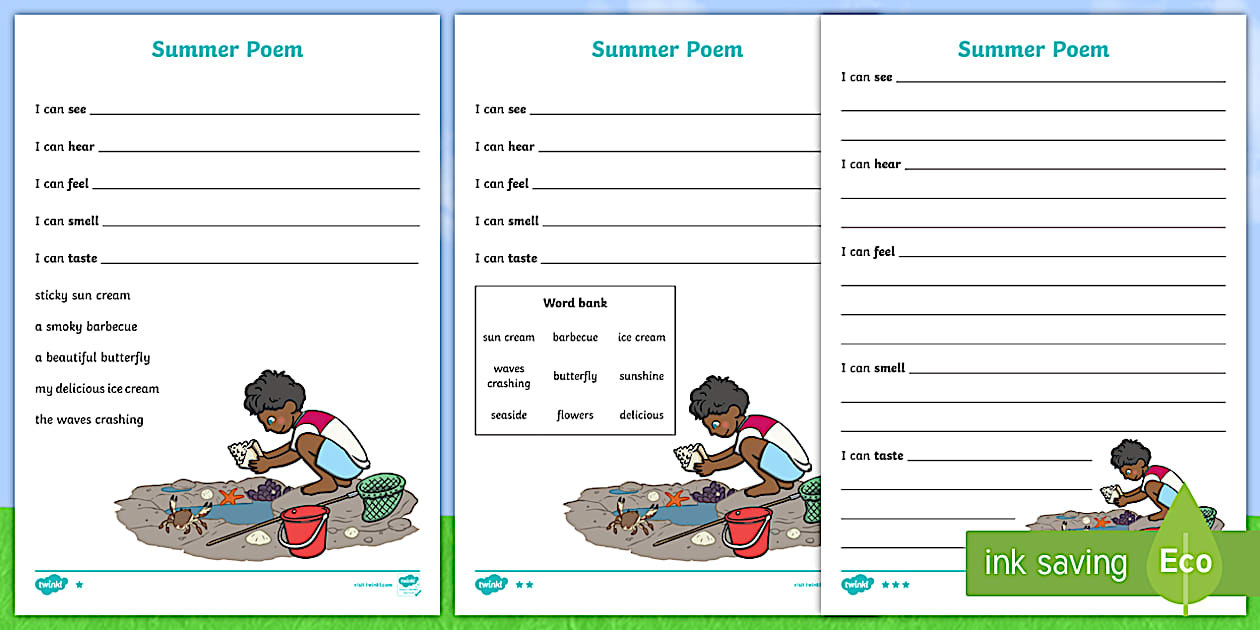 Summer Poem Differentiated Writing Frames - Twinkl