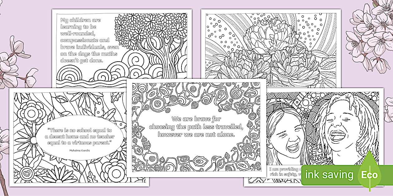 Mindfulness colouring sheets affirming the Home Ed journey