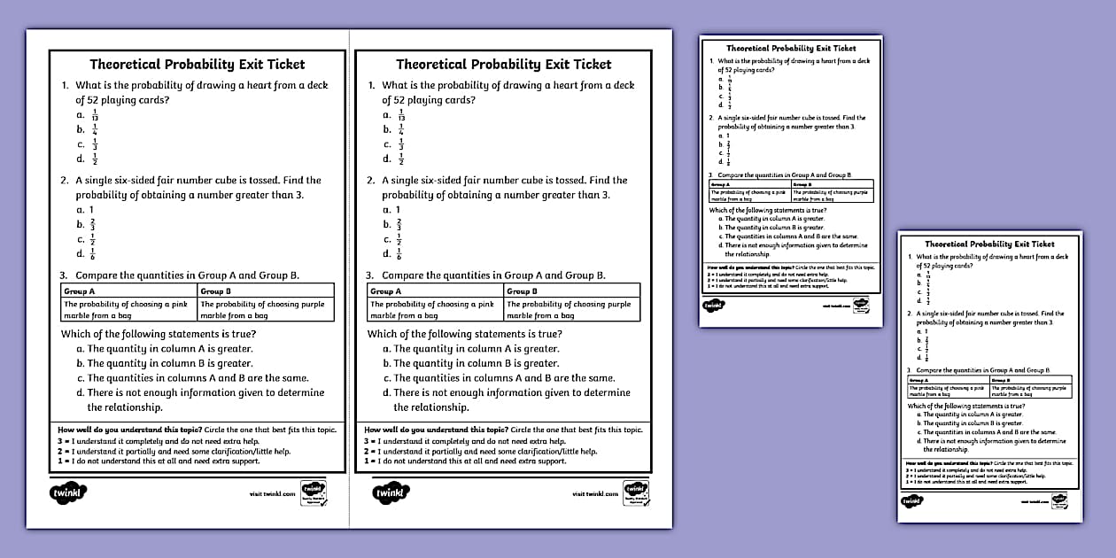 Seventh Grade Theoretical Probability Exit Ticket - Twinkl