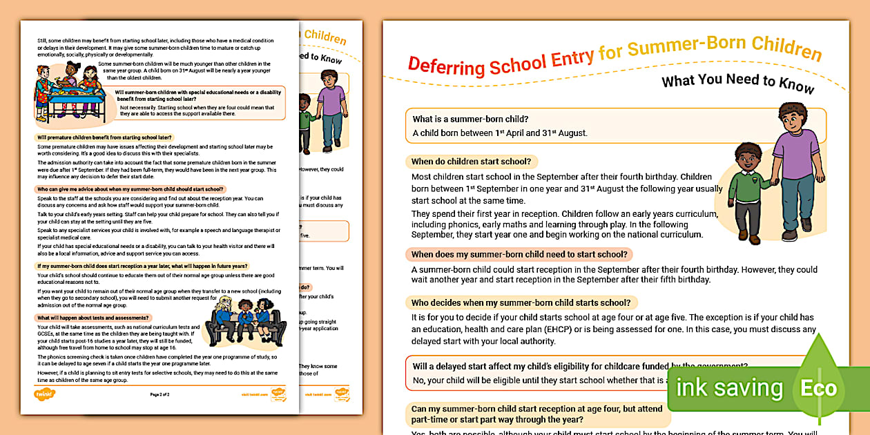 Deferring School Entry for Summer-Born Children Handout