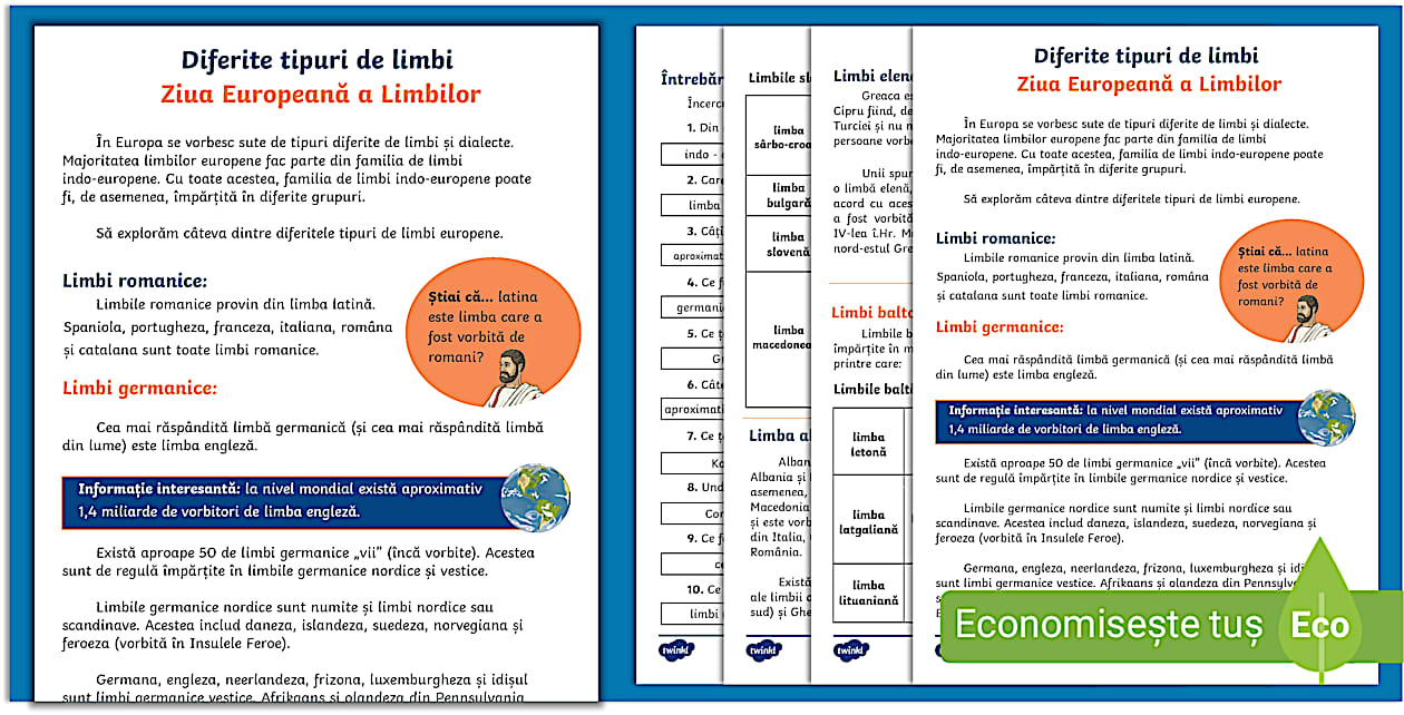Ziua Europeană a Limbilor: Tipuri de limbi – Fișă de lectură