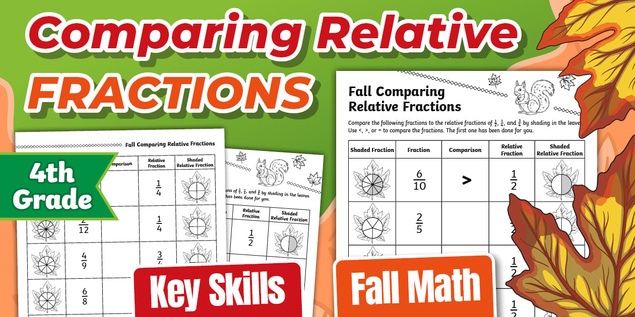 Fourth Grade Fall Comparing Relative Fractions Worksheet