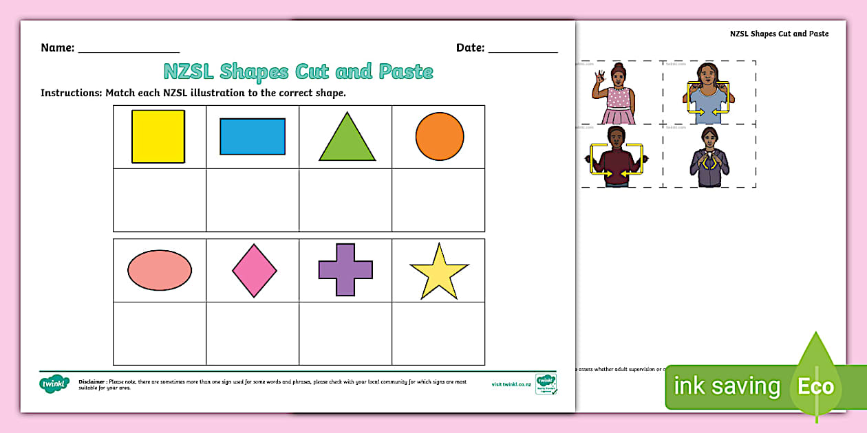 NZSL Shape Cut and Paste (teacher made) - Twinkl