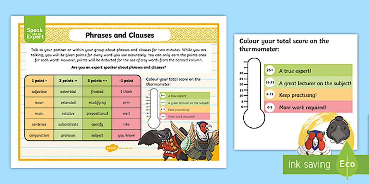 KS2 Speak like an Expert Challenge Card: Phrases and Clauses