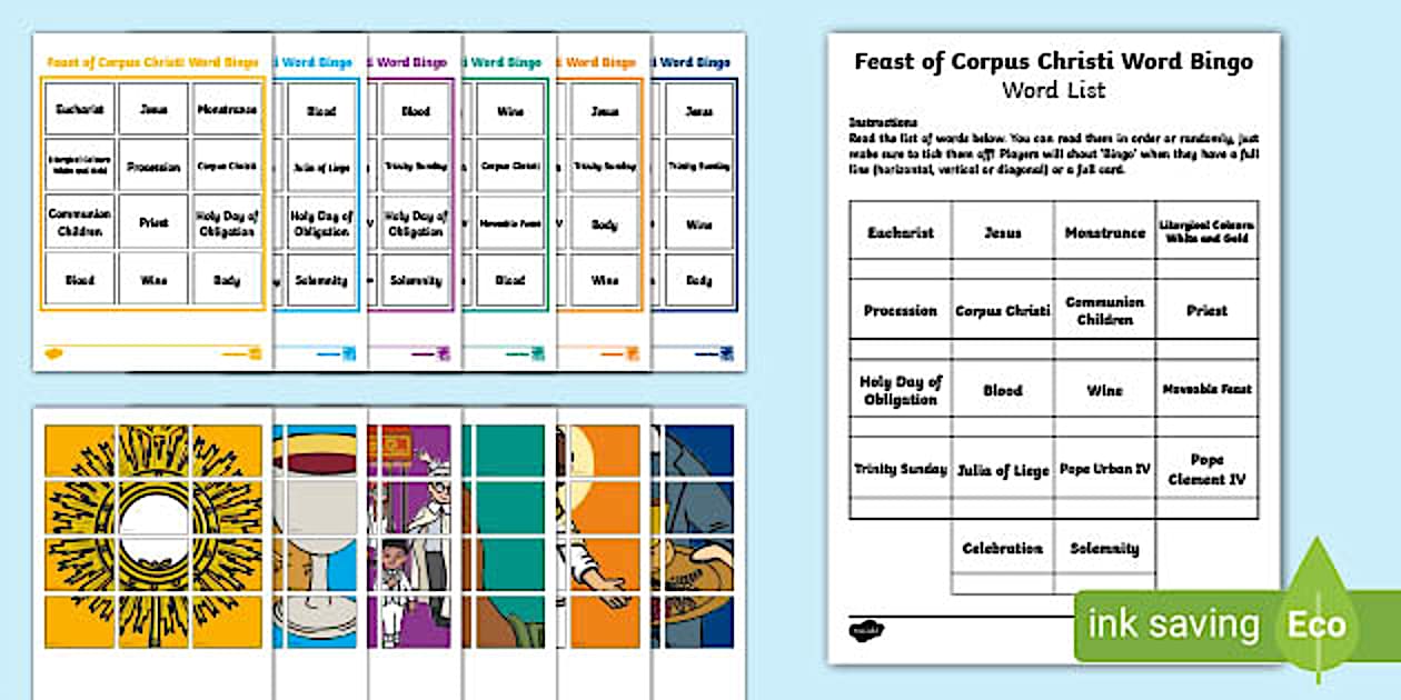 Catholic The Feast of Corpus Christi Word Bingo