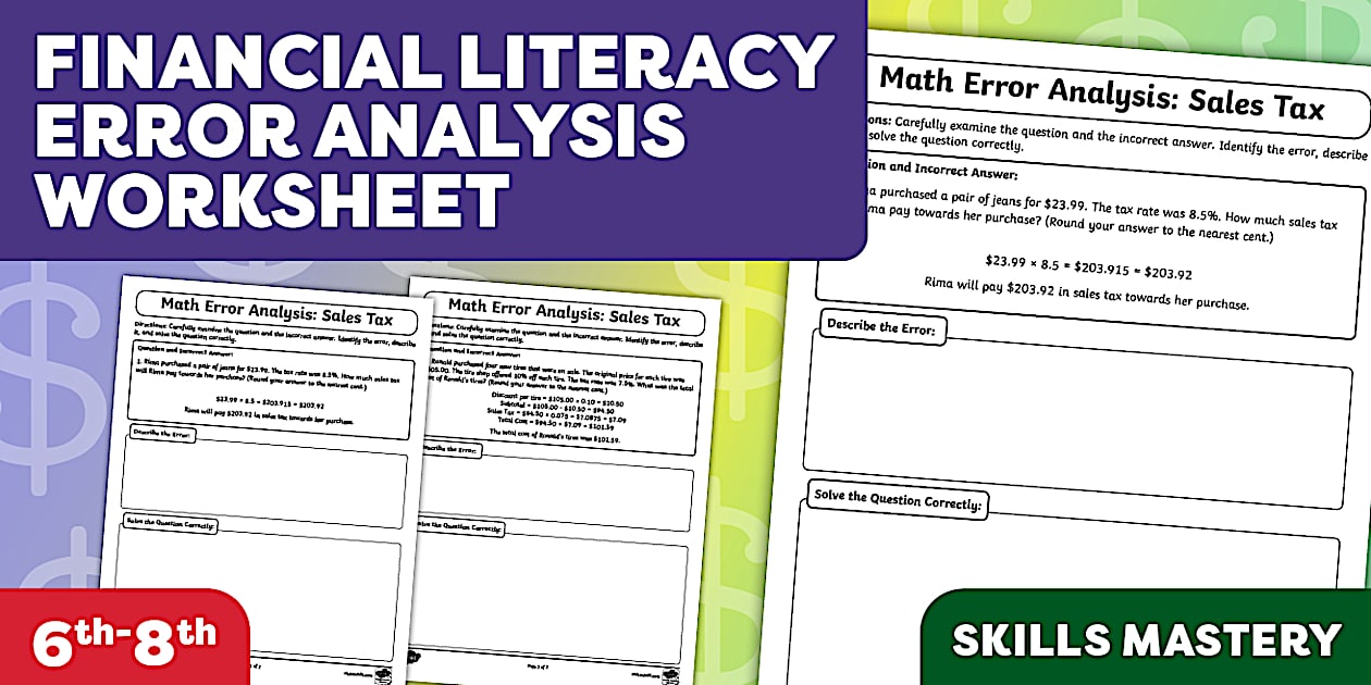 Seventh Grade Math Sales Tax Error Analysis Worksheet