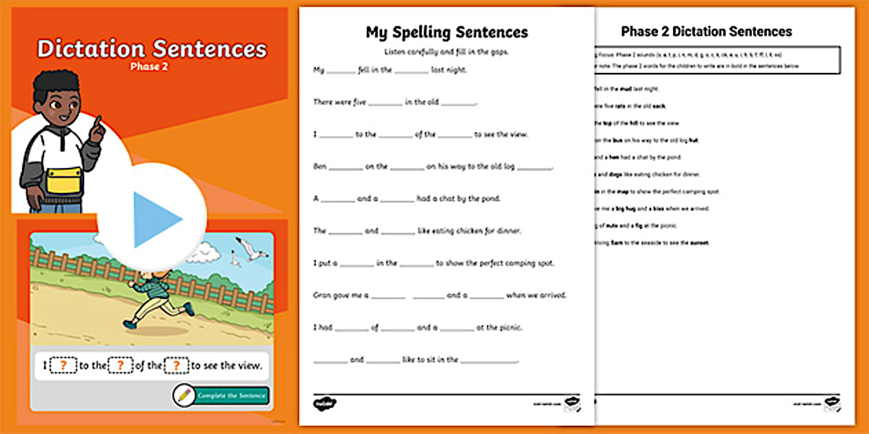 Phase 2 Phonics Dictation Sentences Resource Pack - Twinkl
