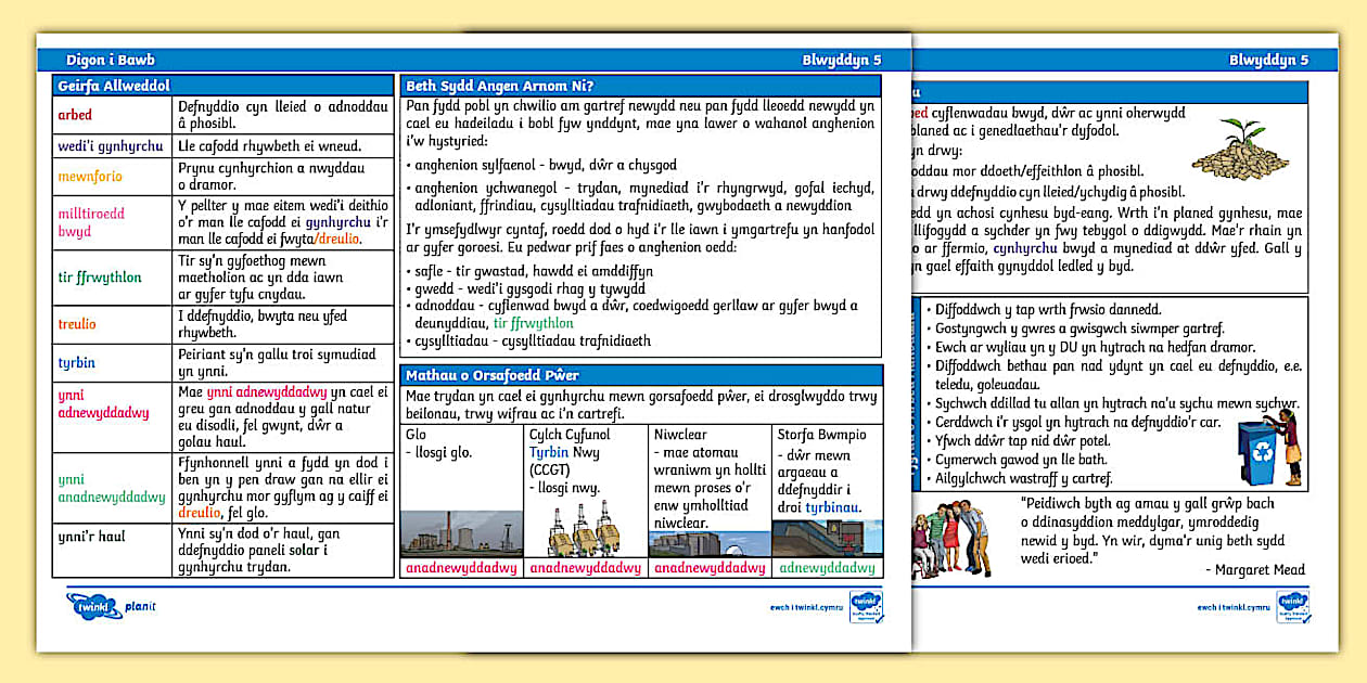 Trefnydd Gwybodaeth Daearyddiaeth CC3: Digon i Bawb - Twinkl