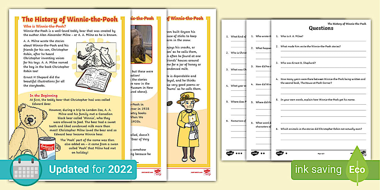 The History of Winnie-the-Pooh Differentiated Reading Comprehension ...