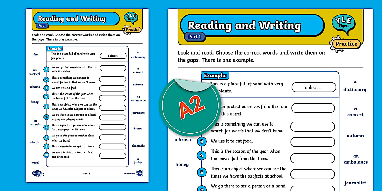 YLE Flyers Reading and Writing Part 1 Worksheet - Twinkl