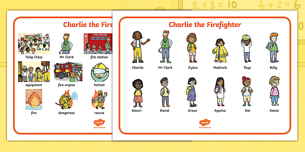 Charlie the Firefighter Word Mat (teacher made) - Twinkl