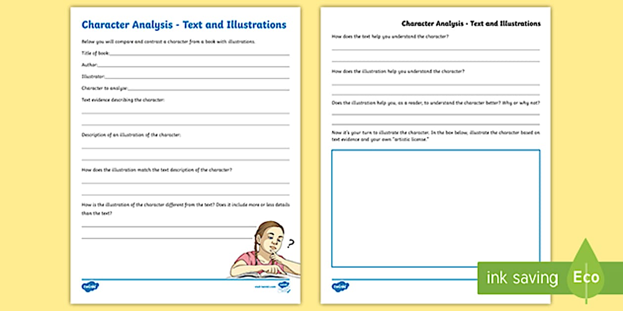 Character Analysis Template | Text & Illustrations Worksheet