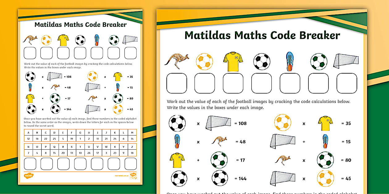 Matildas-Themed Soccer Maths Game | Codebreaker | Years 3-6