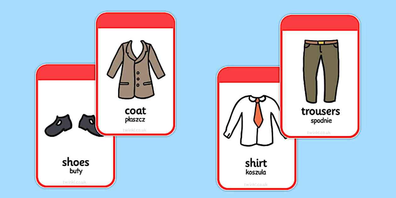 Clothing Flashcards Polish Translation (teacher made)