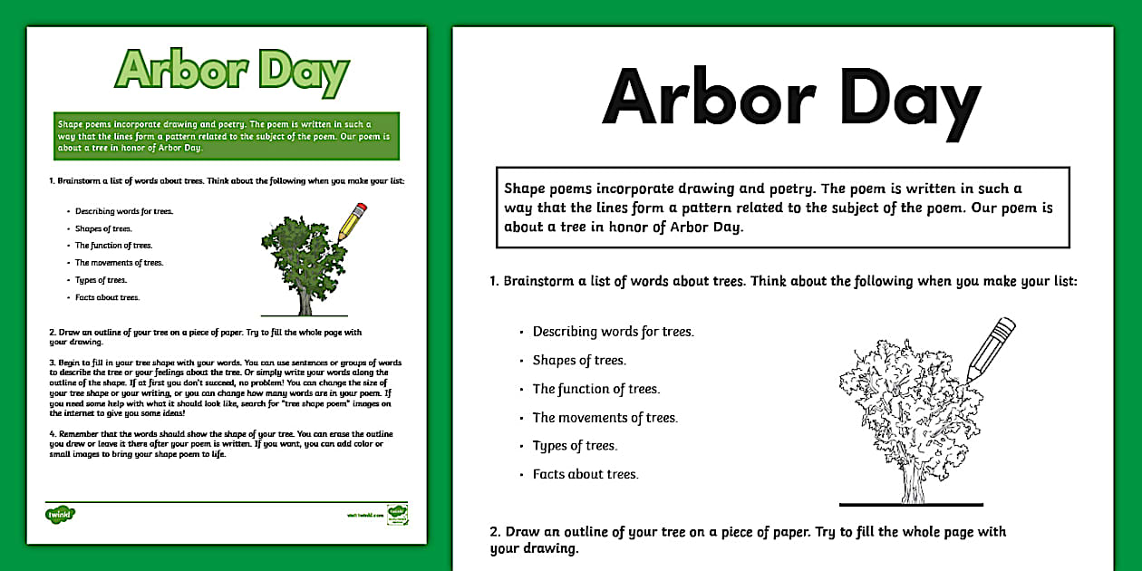 Arbor Day Shape Poem for 6th-8th Grade (teacher made)