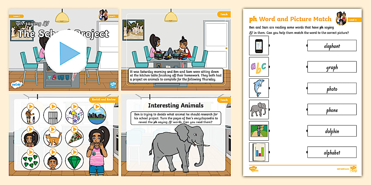 NZ Phonics: Level 5: Week 19: Lesson 1: 'ph' saying /f/
