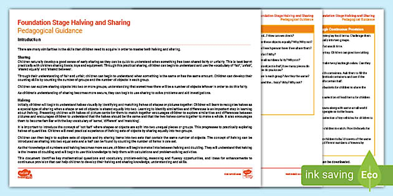 EYFS Maths Pedagogical Guidance: Halving and Sharing