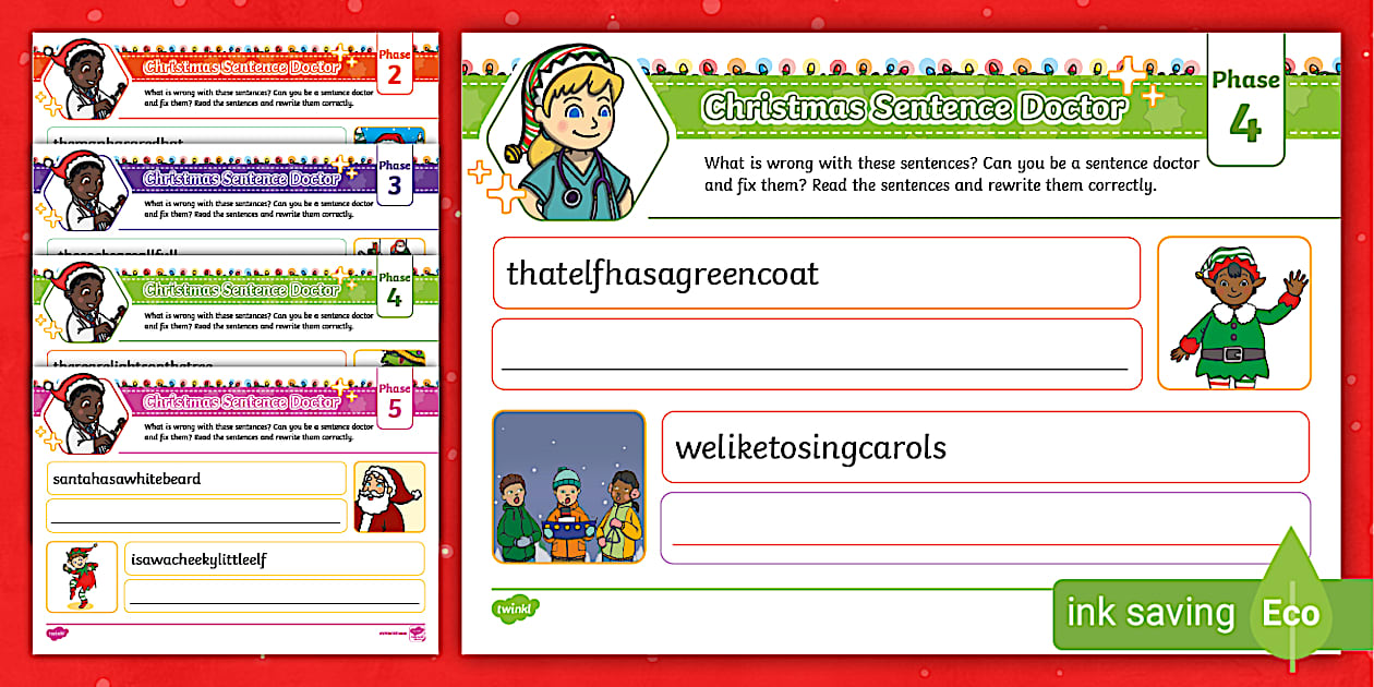 Black and White KS1 Become a Christmas Sentence Doctor Activity Sheets
