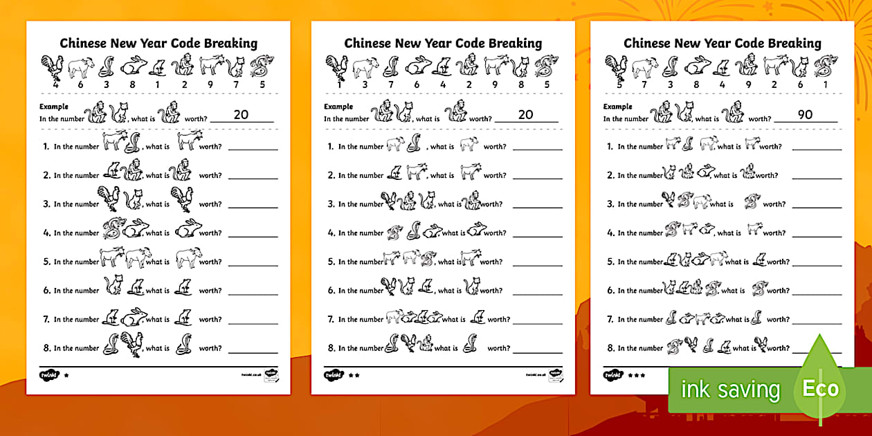 Chinese New Year Crack the Code Maths Worksheet - Twinkl