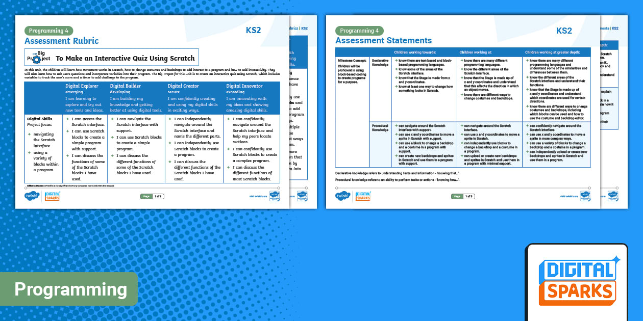 Digital Sparks: Programming 4: Assessment Pack - Twinkl