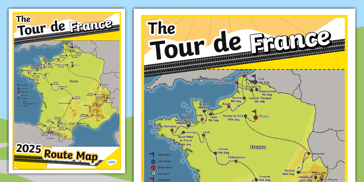 The Tour de France Large Route Map Display Poster - Twinkl