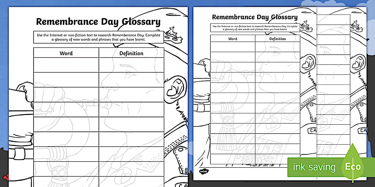 My Remembrance Day Glossary - Remembrance Day Booklet